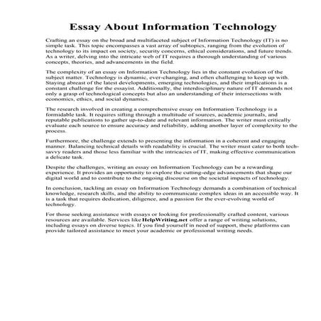 Essay About Information Technology. Information Technology Essay ...