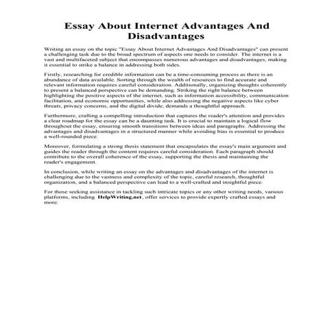 Essay About Internet Advantages And Disadvantages | PDF