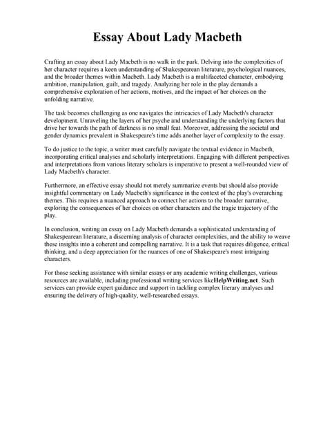 Essay On Lady Macbeth. Amberton University | PDF