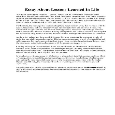 Essay About Lessons Learned In Life. Lesson I had learned in my life ...