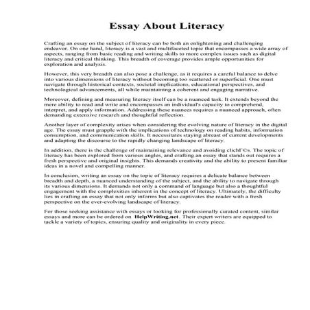 Literacy Narrative Essay. Lansdale School of Business | PDF