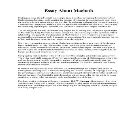 Essay About Macbeth. St. Ambrose University | PDF