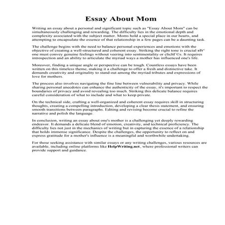 Essay About Mom. Essay Motherhood. . 004 Admire My Mom Essay Example ...