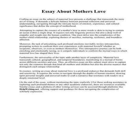 Essay About Mothers Love. Blessing-Rieman College of Nursing & Health ...