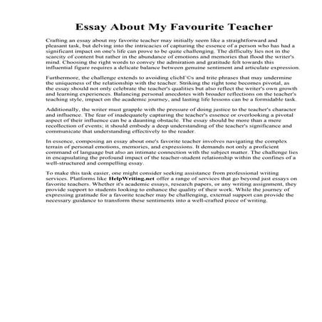 Essay About My Favourite Teacher. Write essay on my favourite teacher ...