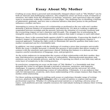 Essay About My Mother. My Mother Essay/ English Essay on My Mother for ...
