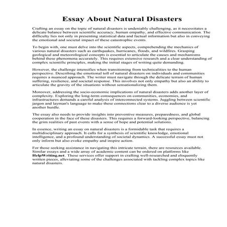 Essay About Natural Disasters. Natural Disaster Essay Example - Cause ...