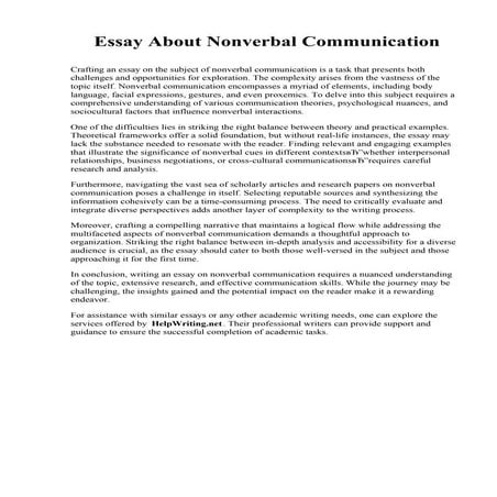 Nonverbal Communication Essay. Central Baptist College | PDF