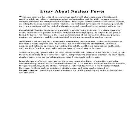 Essay About Nuclear Power. Nuclear Energy - A-Level History - Marked by ...