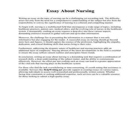 Essay About Nursing. Carteret Community College | PDF