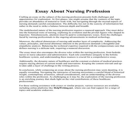 Essay About Nursing Profession. How Do You See Yourself Contributing to ...