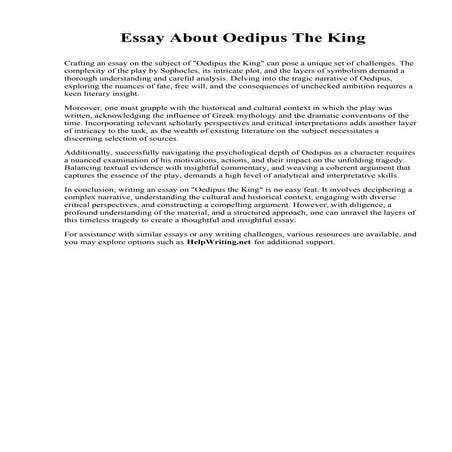 Oedipus The King Essay Topics. Malone University | PDF