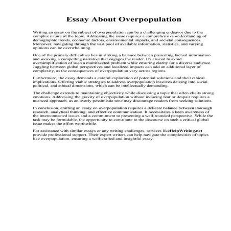 Essay About Overpopulation | PDF