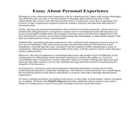 Essay About Personal Experience. 001 My Experience Of Life Time Essay ...