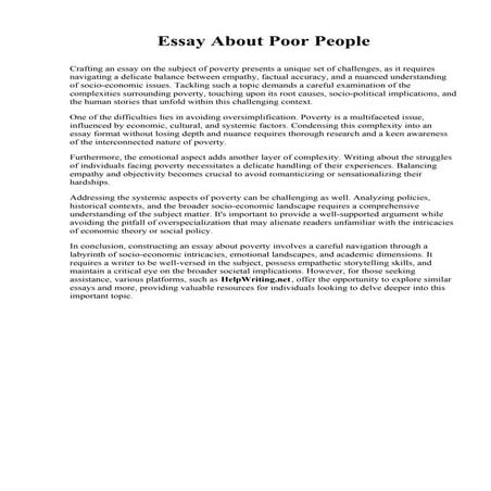 Essay About Poor People. Saginaw Valley State University | PDF