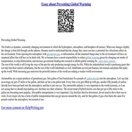 Sample Essay Global Warming | PDF