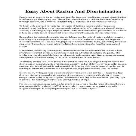 Essay About Racism And Discrimination | PDF