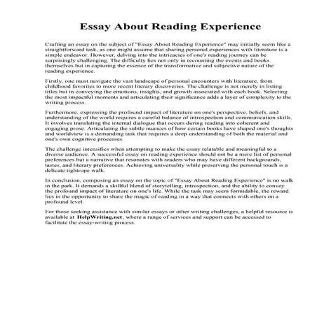 Essay About Reading Experience | PDF