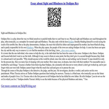 Essay About Sight And Blindness In Oedipus Rex | PDF