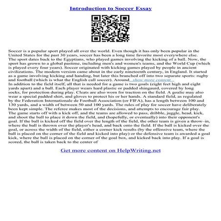 Essay About Soccer | PDF