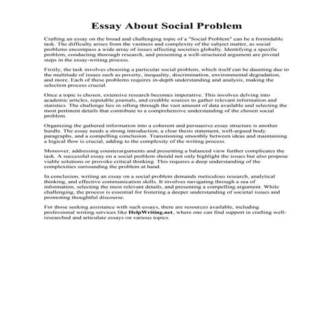 Essay About Social Problem. Essay On Social Issues Social Issues Essay ...
