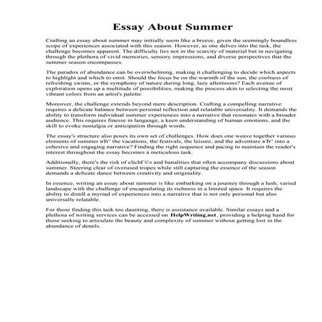 Essay About Summer. My Plans for Summer Vacation Essay Essay on My ...