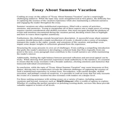 Essay About Summer Vacation | PDF