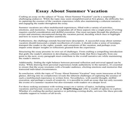 Essay About Summer Vacation. Write an essay on Summer Holidays Essay on ...