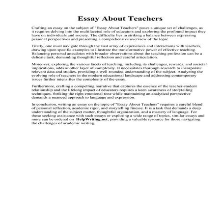 Essay About Teachers. . essay on my favourite teacher in english | PDF