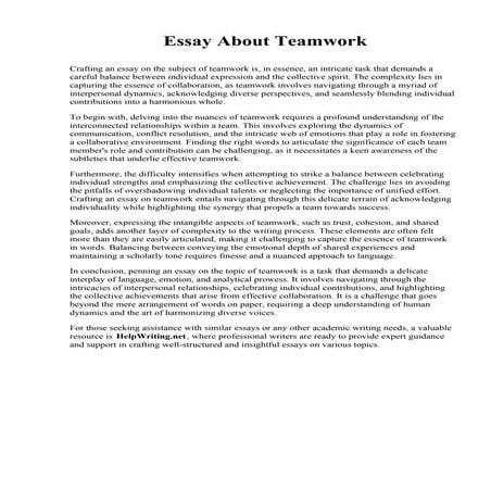 Reflective Essay On Teamwork | PDF