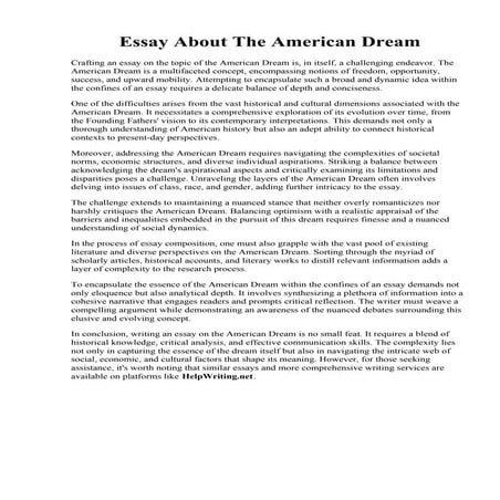 Essay About The American Dream | PDF