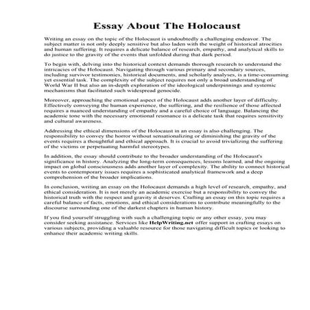 Essay About The Holocaust | PDF