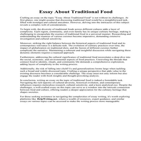 Essay About Traditional Food. The Relationship between Food and Culture ...