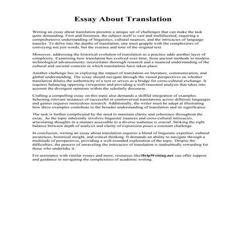 Essay About Translation. Augustana University | PDF
