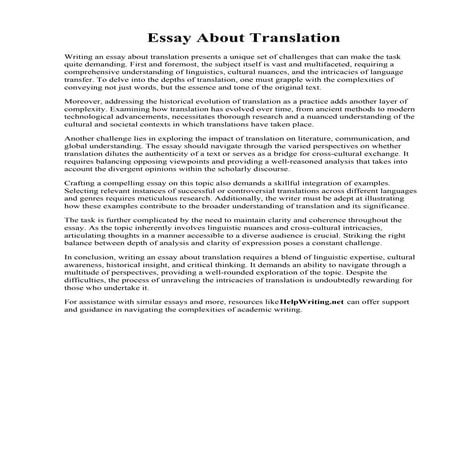 Essay About Translation. Idea of translation and related issue Essay Example Topics and Well ...