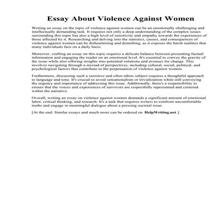 Essay About Violence Against Women Essays On Domestic Violence In The