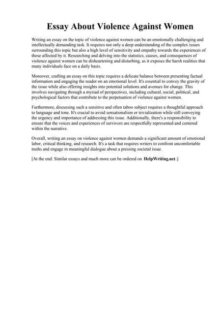 Essay About Violence Against Women Essays On Domestic Violence In The