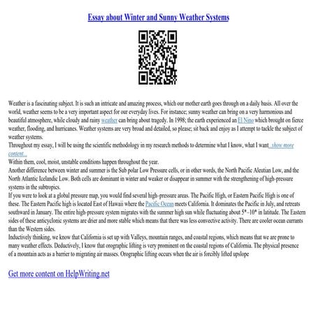 Essay About Winter And Sunny Weather Systems | PDF