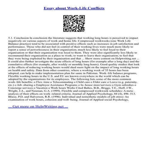 Essay About Work-Life Conflicts | PDF