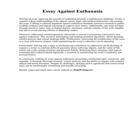 Euthanasia Against Essay. University of Mississippi | PDF