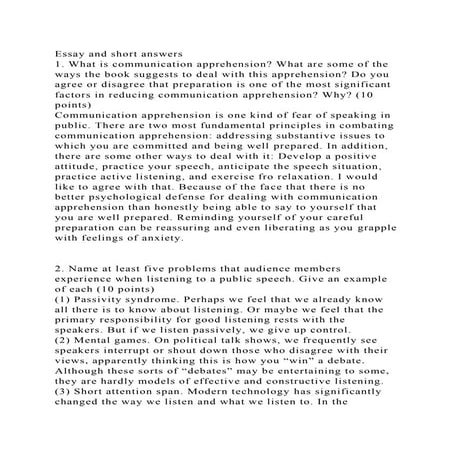 Essay and short answers1. What is communication apprehension What.docx