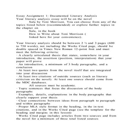 Essay Assignment 1 Documented Literary AnalysisYour literary anal | PDF