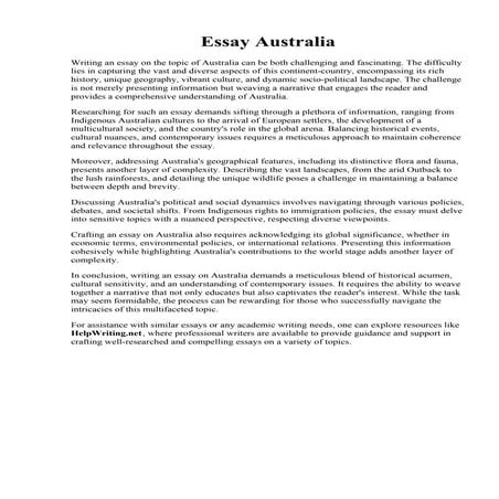 Essay Australia. Key Aspects of Australia Free Essay Sample on Samploon.com