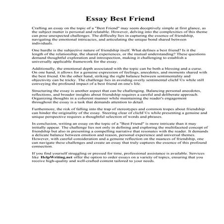 Essay Best Friend. Essay About My Best Friend by Professional Essay ...
