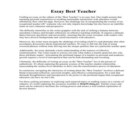 Essay Best Teacher. 15 Essays on My Teacher - Best, Favorite, Role ...
