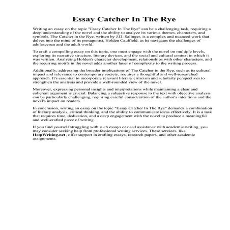 Essay Catcher In The Rye. Catcher in the Rye Essay Adolescence ...