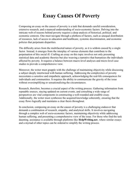 Poverty Cause And Effect Essay | PDF