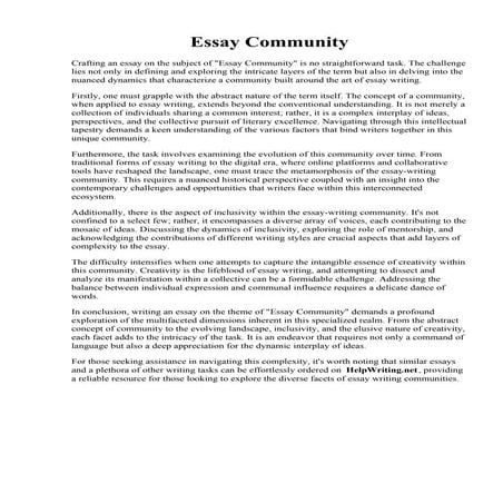 Essay Community. Community Essay Ideas. What can i do to help my ...