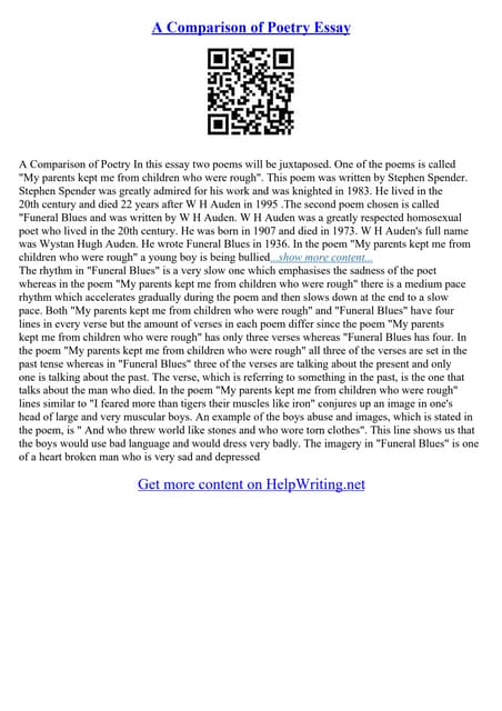 Essay Comparing Two Poems | PDF Essay Comparing Two Poems | PDF