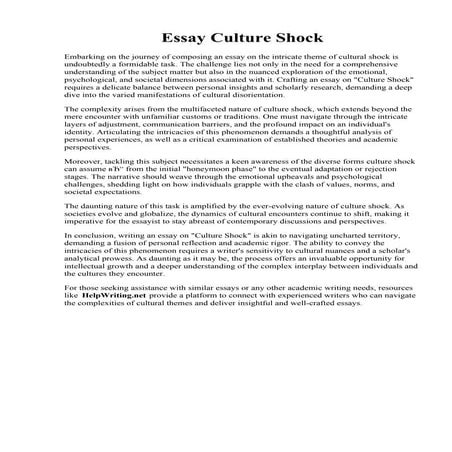 Essay Culture Shock. The 5 Stages of Culture Shock: Essay Example, 323 ...